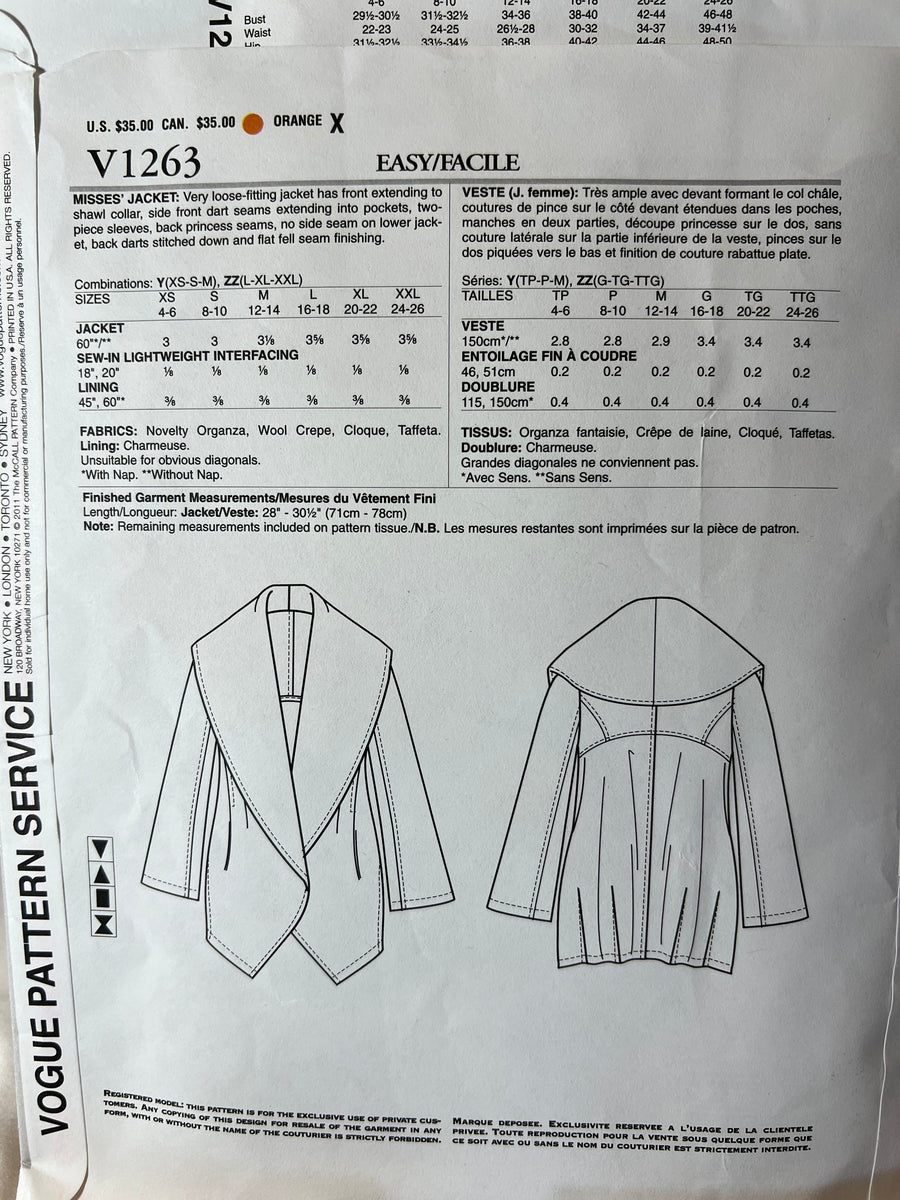 Vogue Sewing Pattern #1263 Size: Lg-Xlg-XXlg – Darrell Thomas Textiles