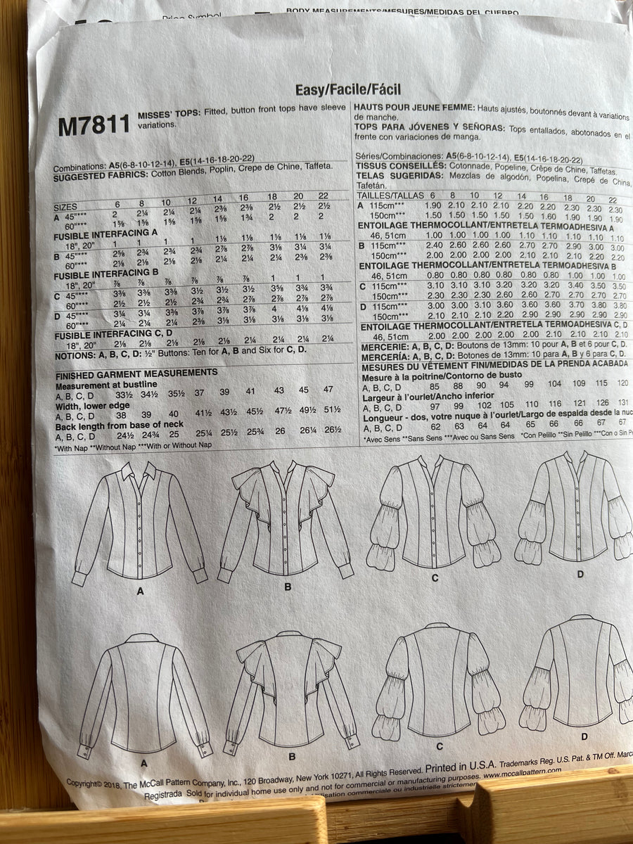 McCall's Pattern #7811 Size 6-8-10-12-14 – Darrell Thomas Textiles