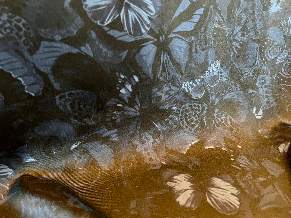Designer Butterflies in Shades of Blue 100% Silk Twill 1/4 Metre Price ...