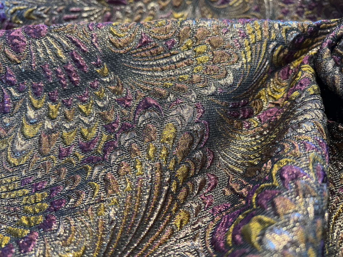 #1556 Purple & Gold Feather Matelasse.Remnants – Darrell Thomas Textiles