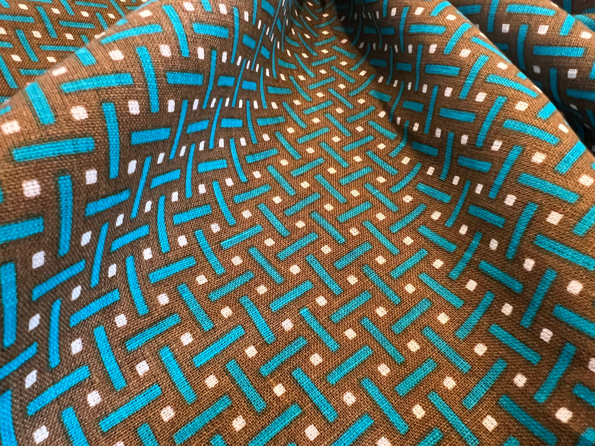 Turquoise & Loden Geometric 100% Linen 1/4 Metre Price – Darrell Thomas ...